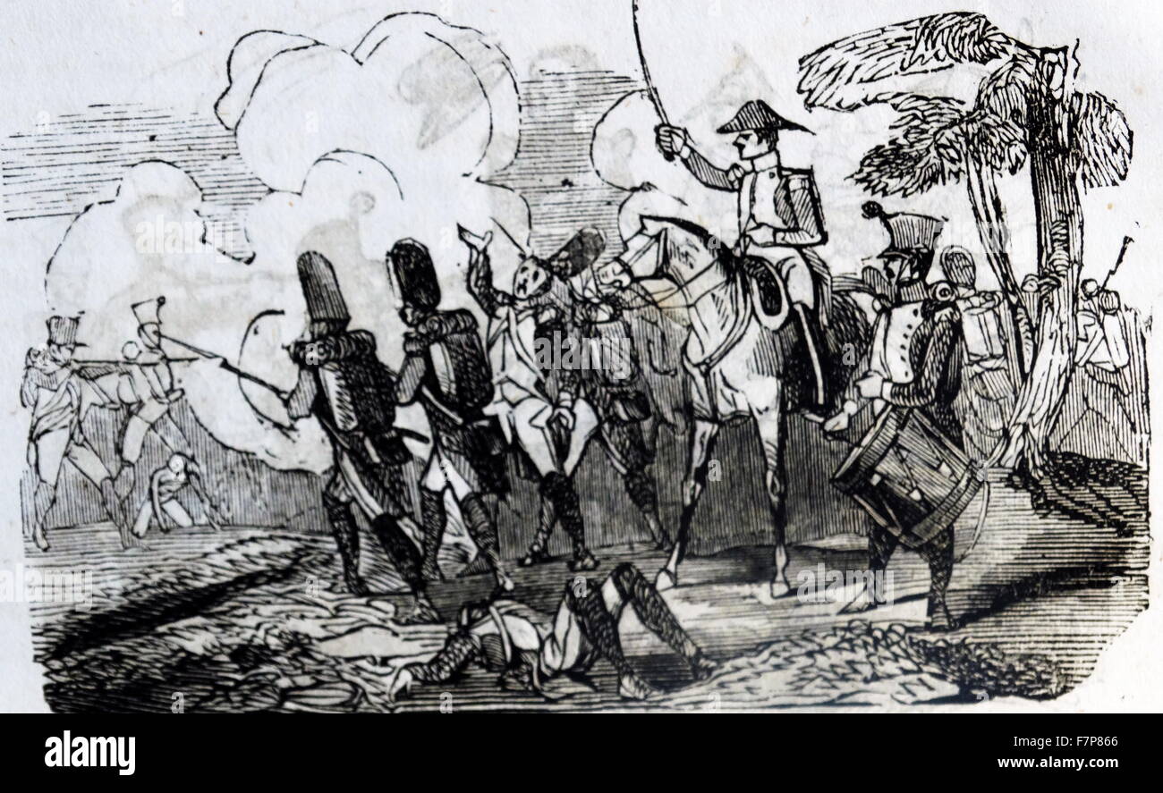 Engraving depicting a battle scene during the Peninsular War (1807–1814 ...