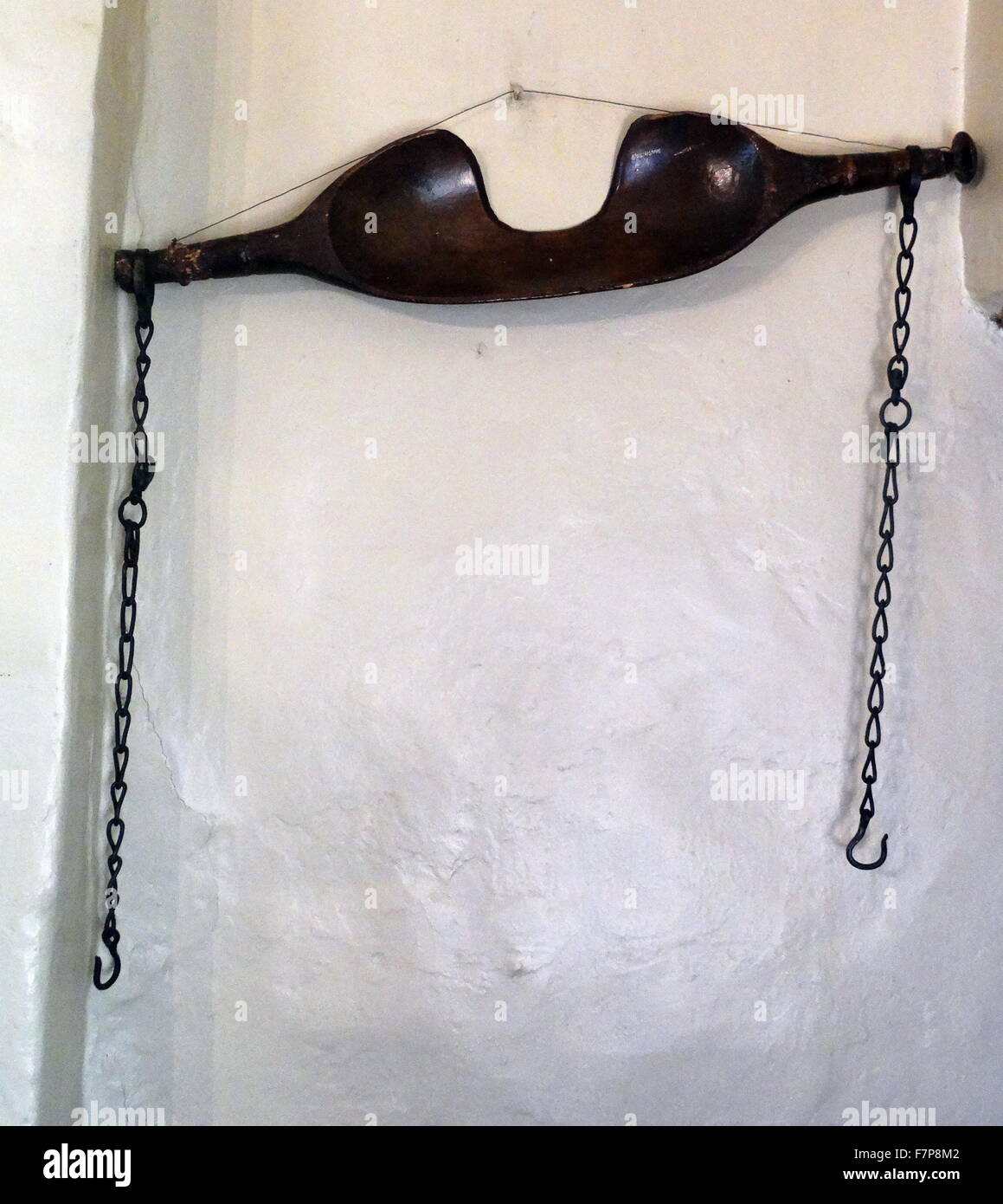 Tudor period wooden yoke for carrying pales of milk, at Sulgrave Manor ...