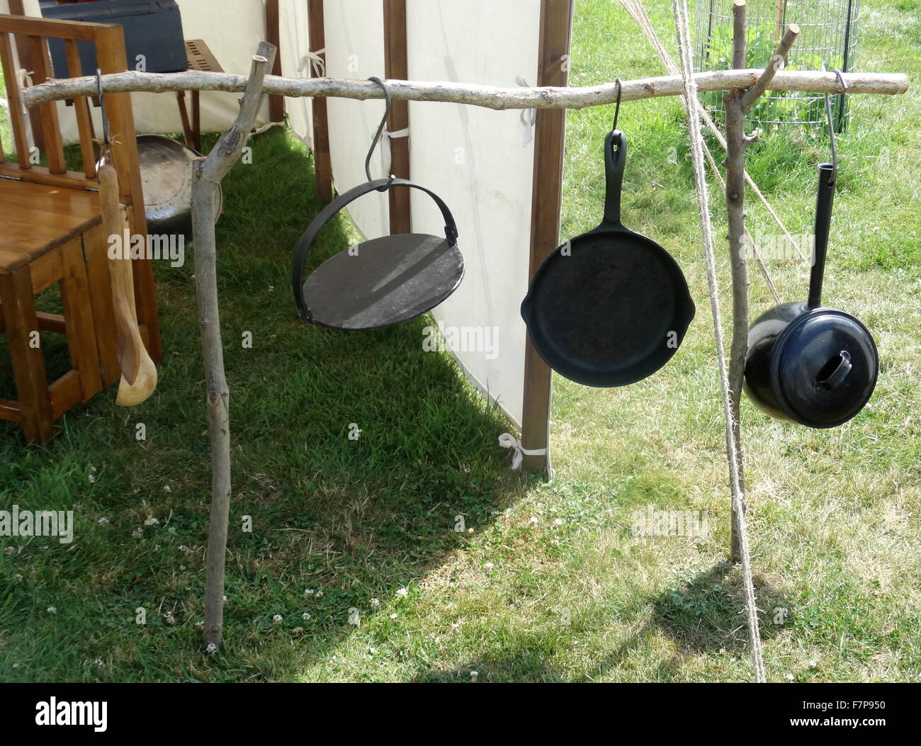 18th century British army cooking utensils at a reconstructed field ...