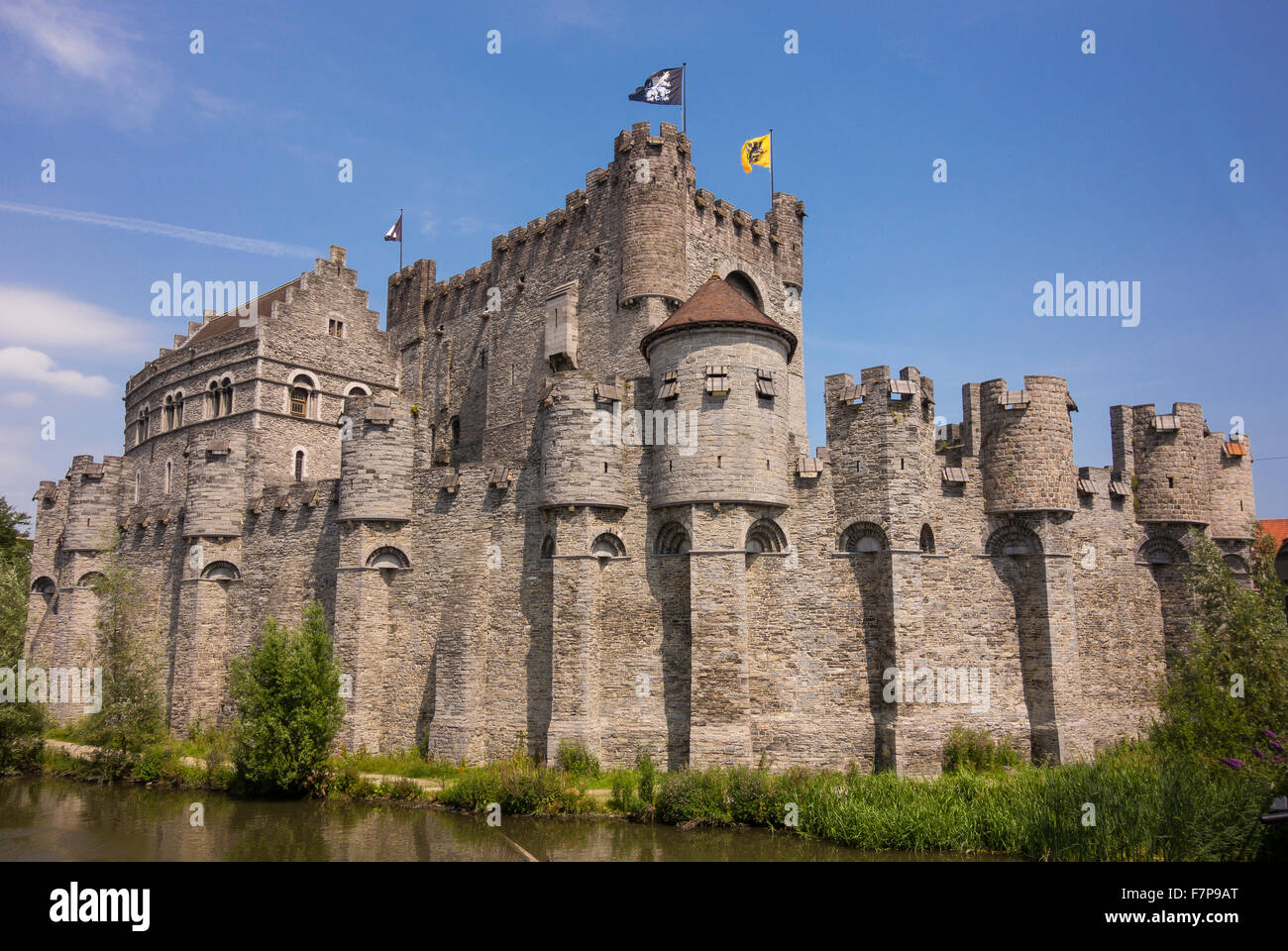 GHENT, BELGIUM - The Gravensteen, a castle originating from the Middle ...