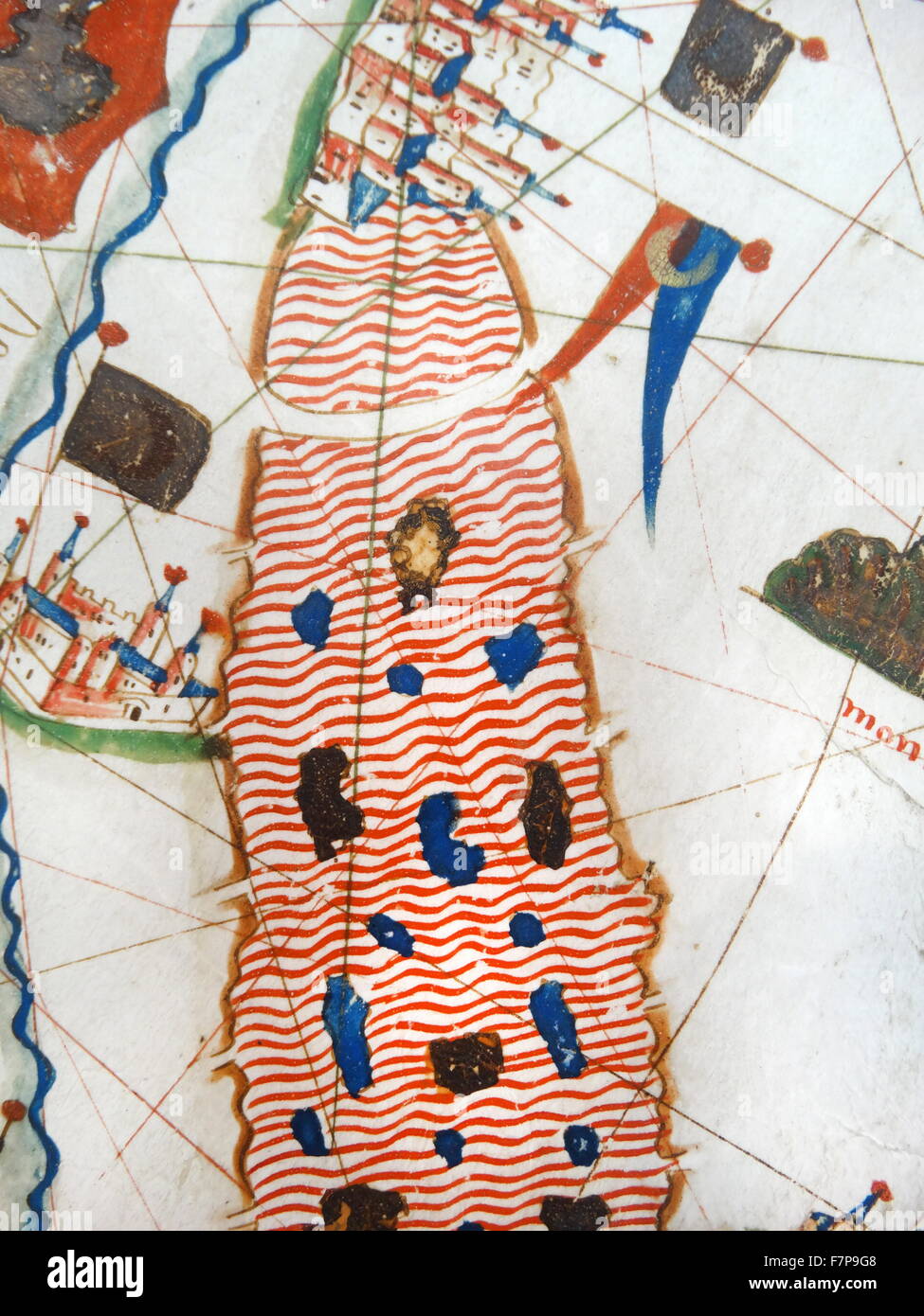 Renaissance map of Europe, Jacopo Russo, 1528, detail showing the River ...