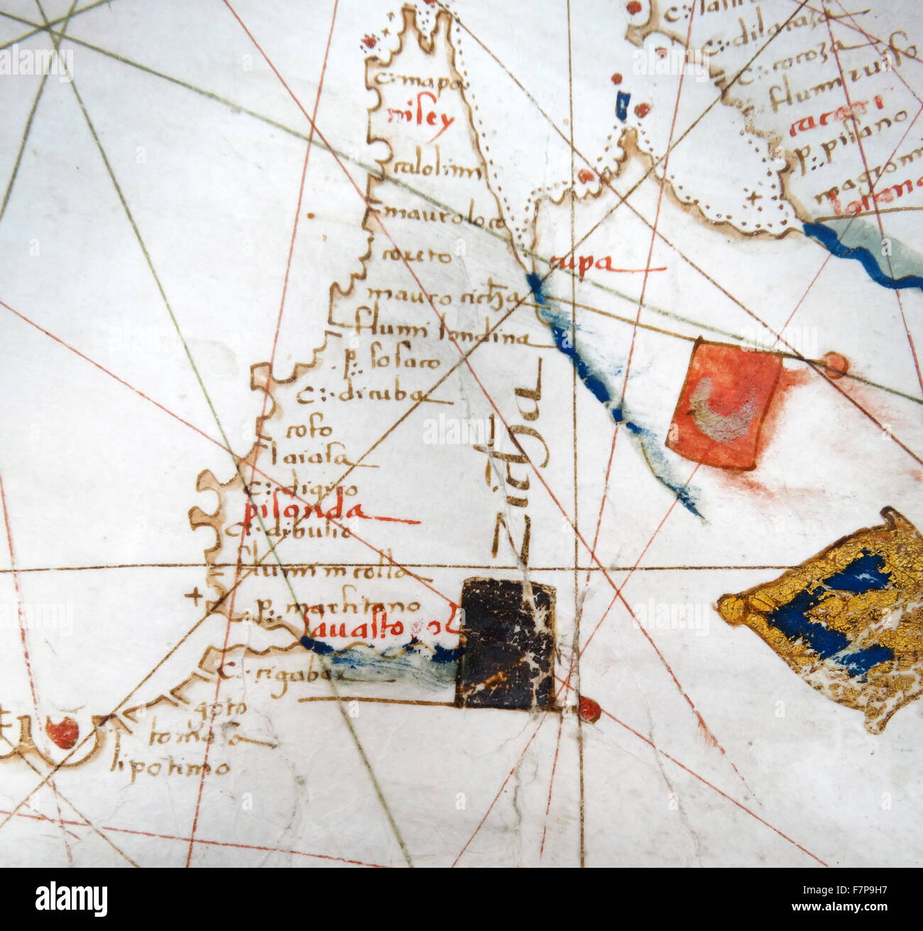 Renaissance map of Europe, Jacopo Russo, 1528, detail of north African ...