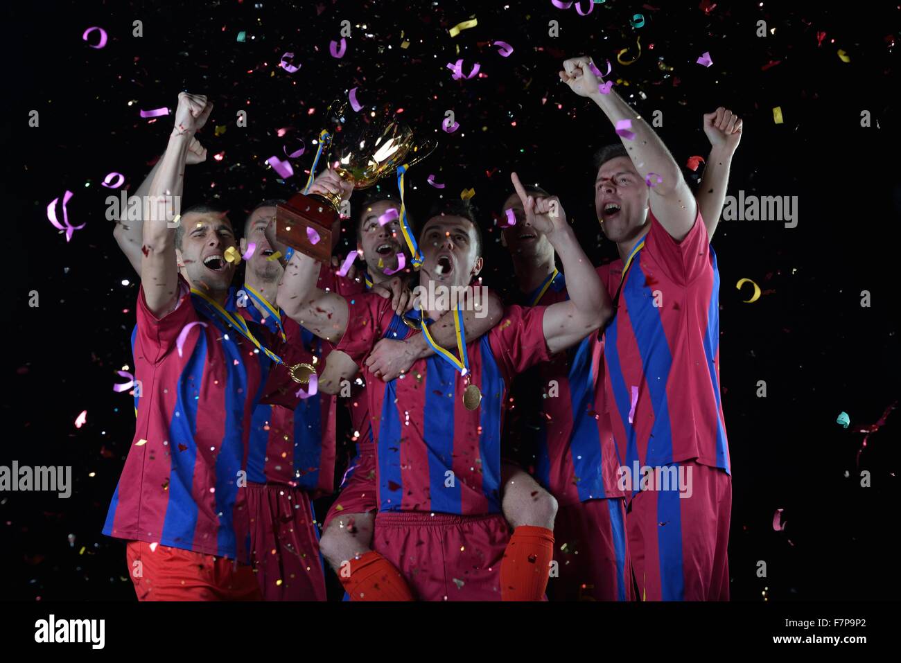 soccer players team group celebrating the victory and become champion ...