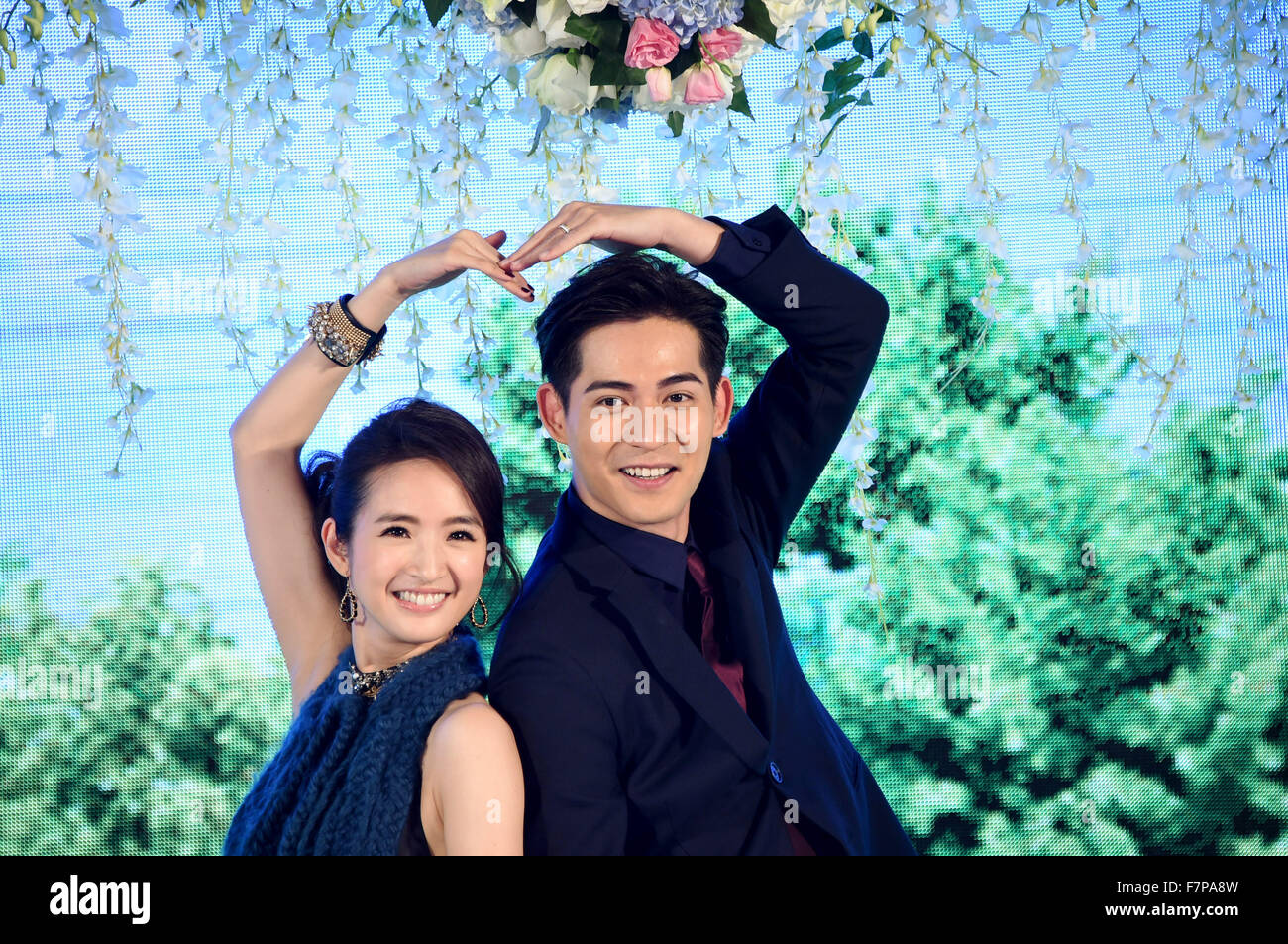 Beijing, China. 2nd Dec, 2015. Cast members Ariel Lin (L) and Vic Chou ...
