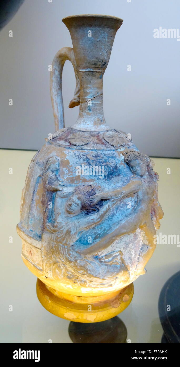 Ancient squat lekythos with relief decoration showing Neoptolemos ...