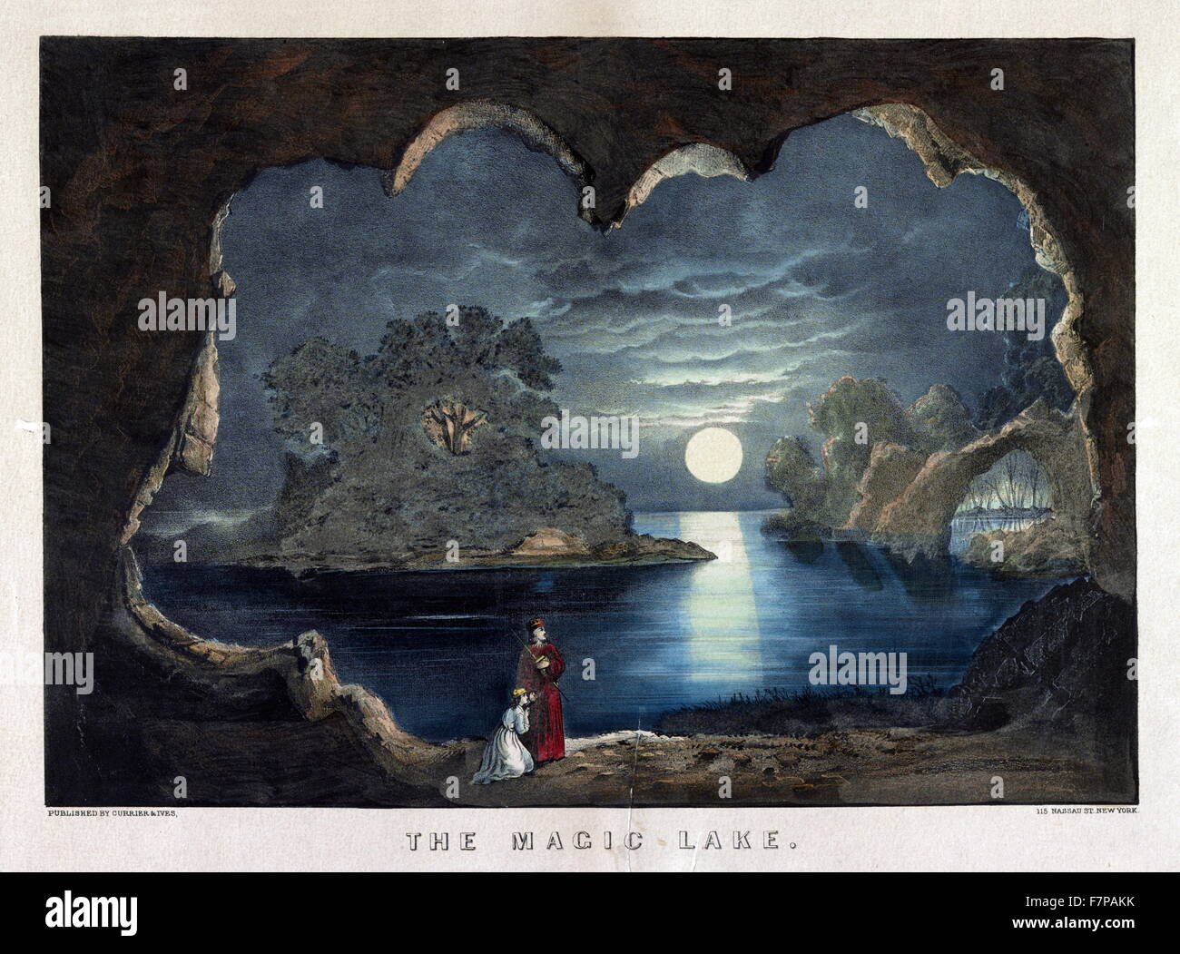 The magic lake published by Currier and Ives, hand-coloured lithograph ...