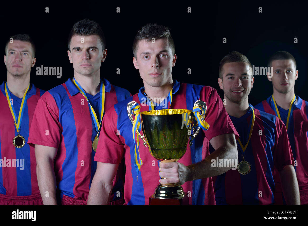 soccer players team group celebrating the victory and become champion ...