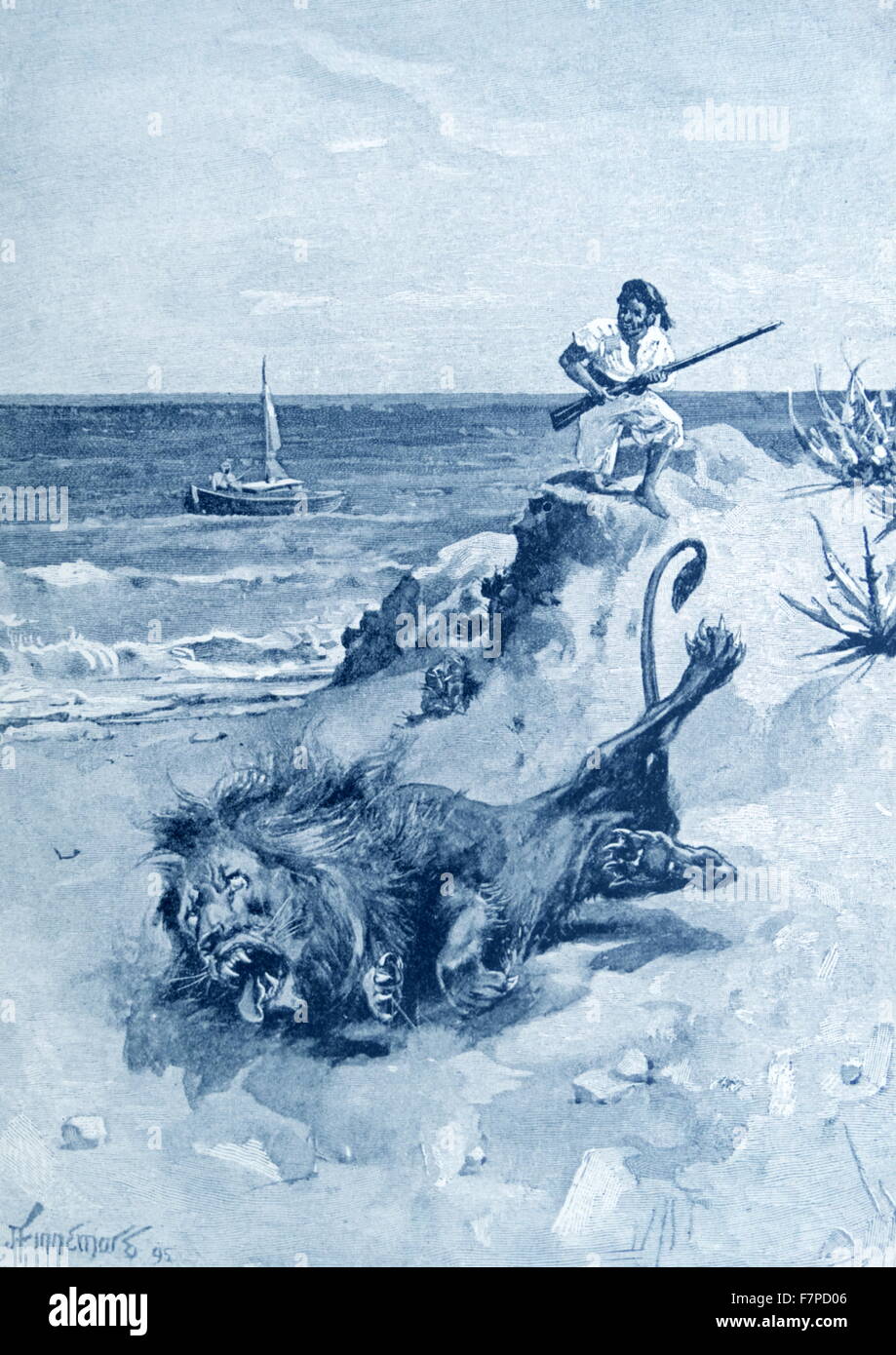 Illustration from a nineteenth century edition of 'Robinson Crusoe' a ...