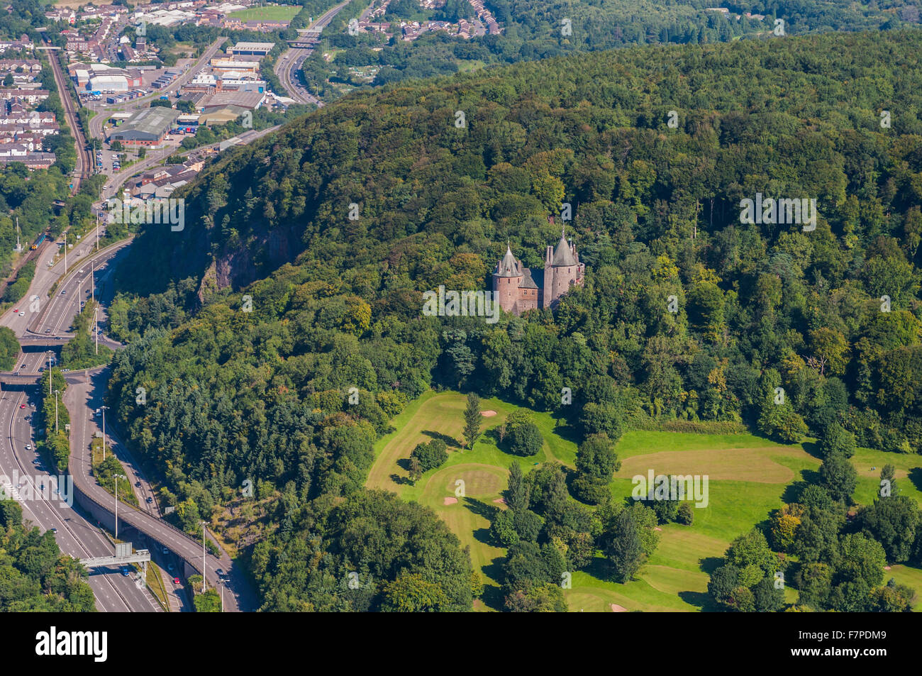 Aerial view of Castell Coch and the A470 taken on Stock Photo - Alamy