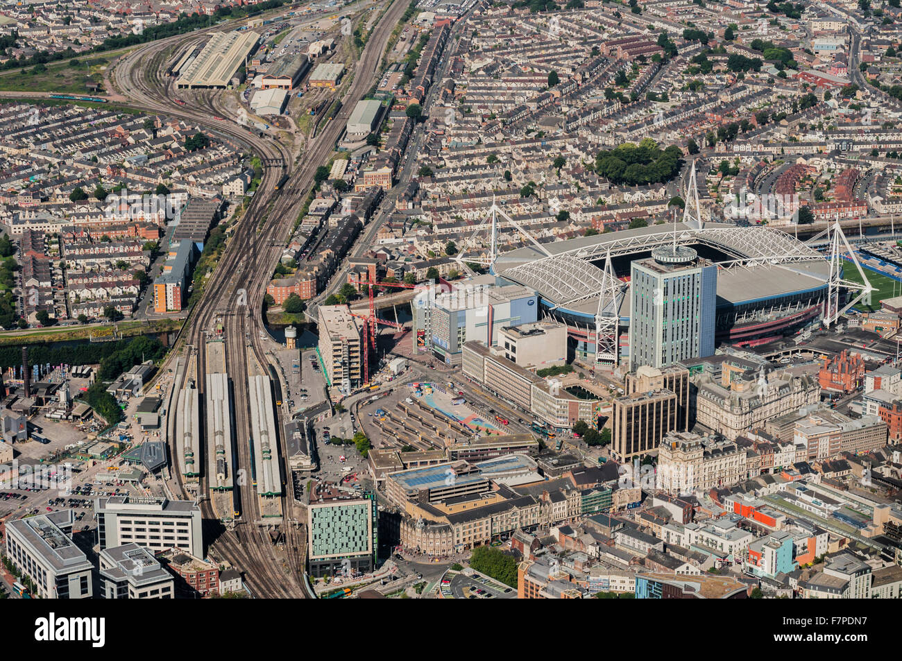 Aerial views over Cardiff city centre Stock Photo - Alamy