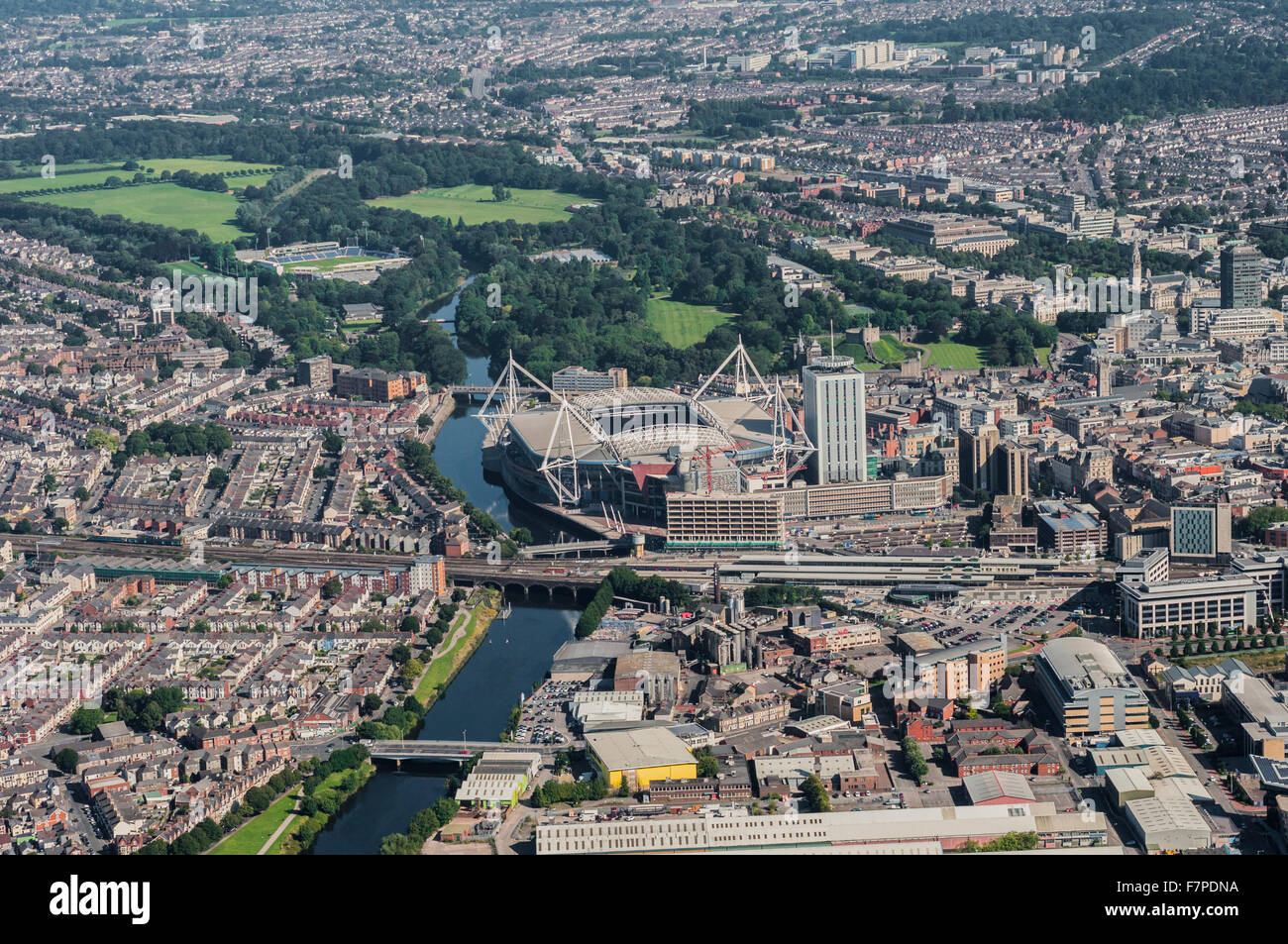 Aerial views over Cardiff city centre Stock Photo - Alamy