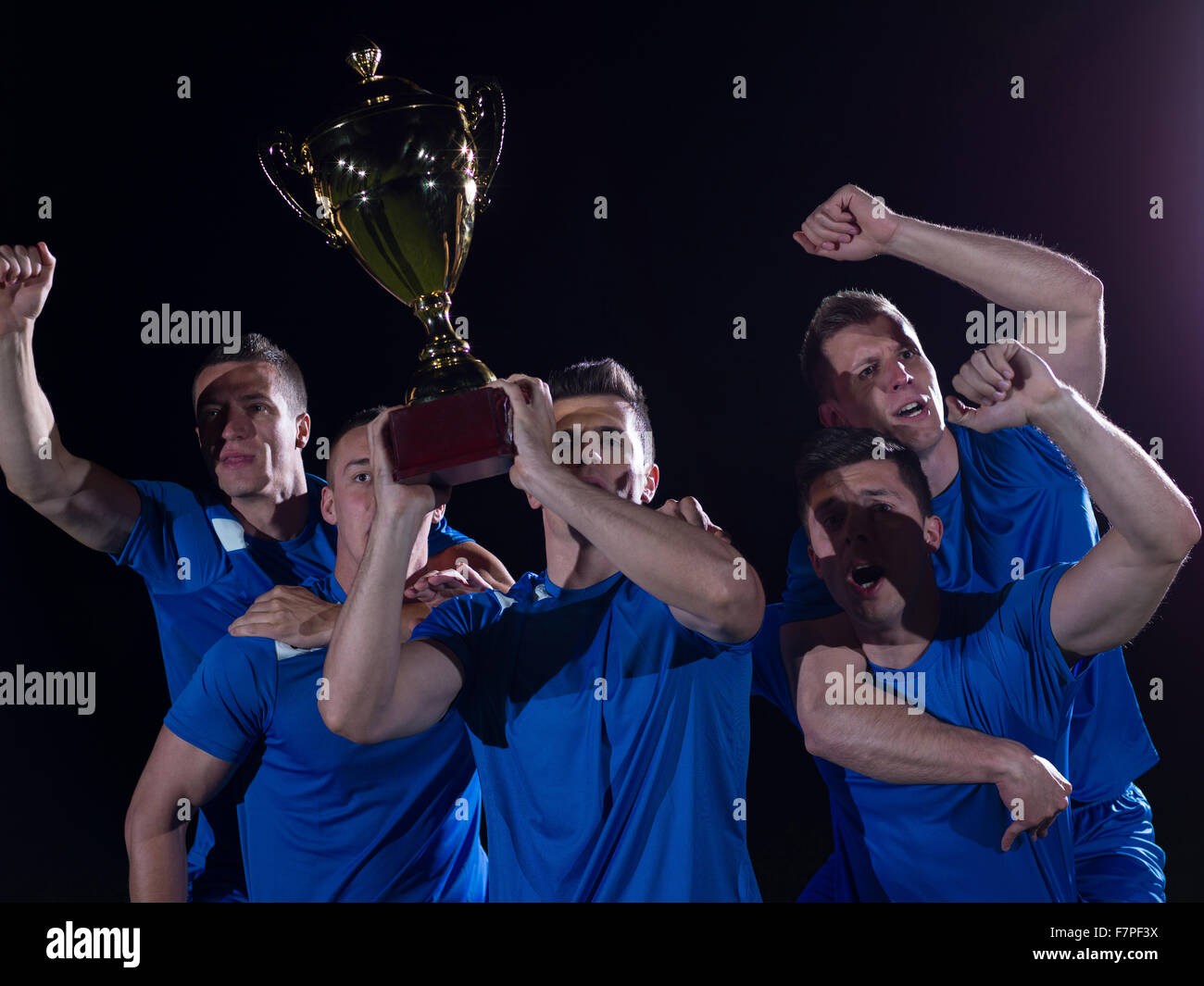 soccer players team group celebrating the victory and become champion ...