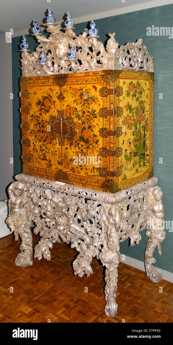 The Witcombe Cabinet, Japanned and silvered wood, about 1697. A lacquer ...