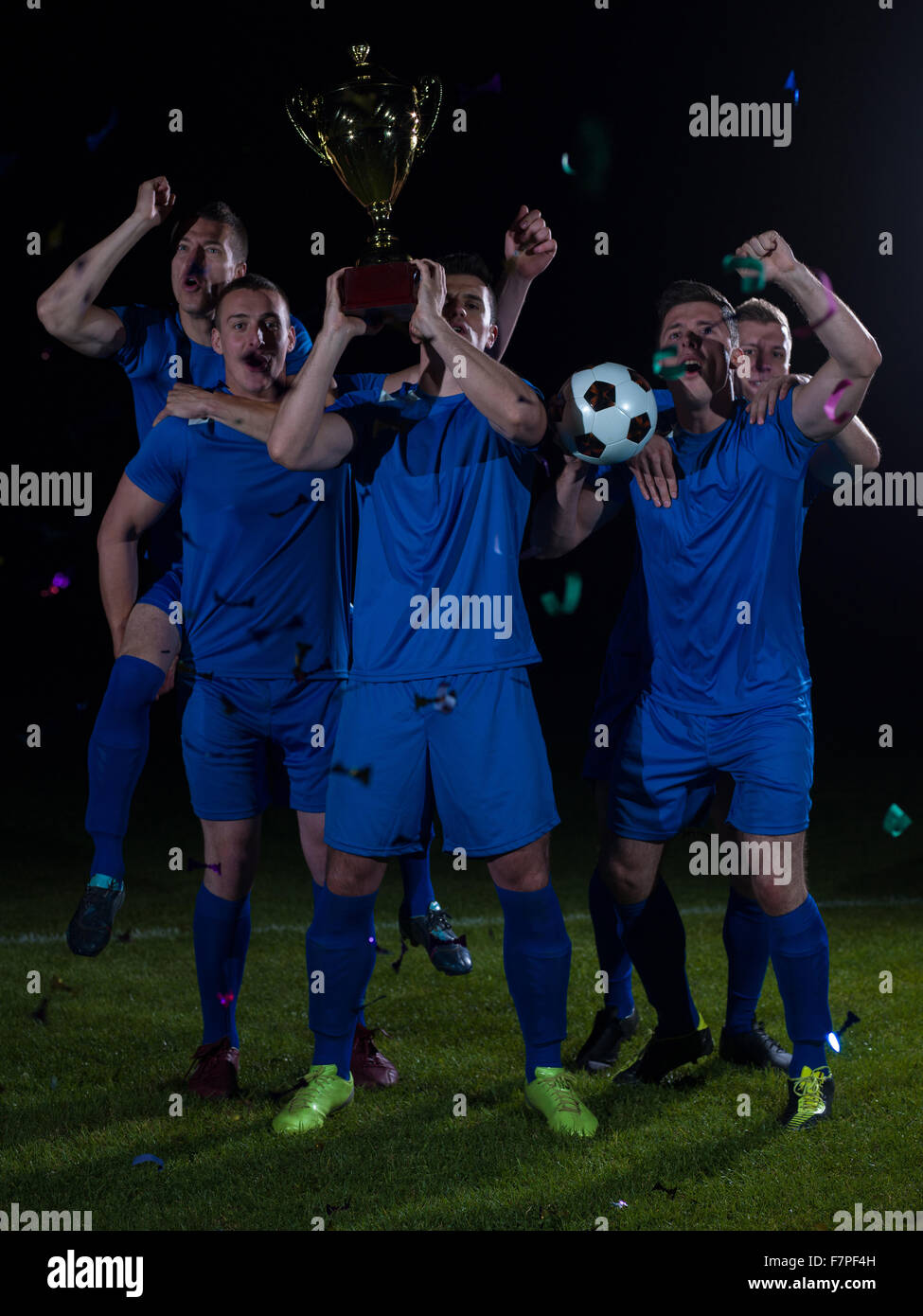 soccer players team group celebrating the victory and become champion ...