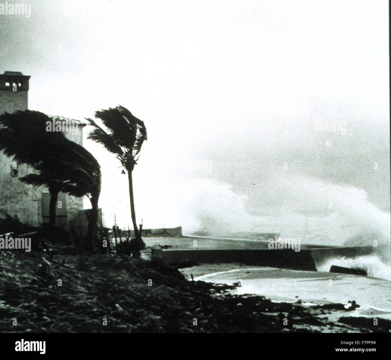 Photograph of a the destruction of the seawall after a hurricane ...