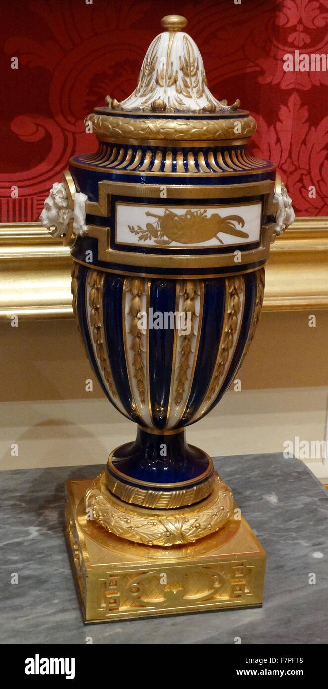 Soft-paste porcelain vase with gilt bronze stand. France. Dated 18th ...