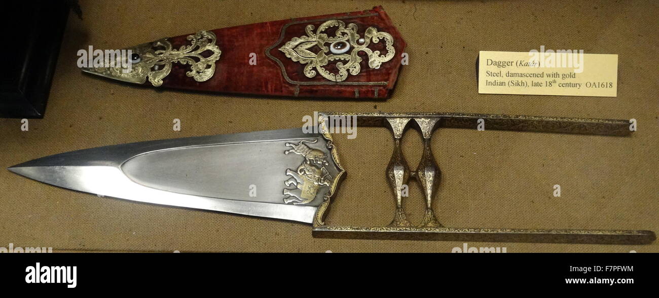 Steel, damascened with gold, katar dagger. From India. Dated 18th ...