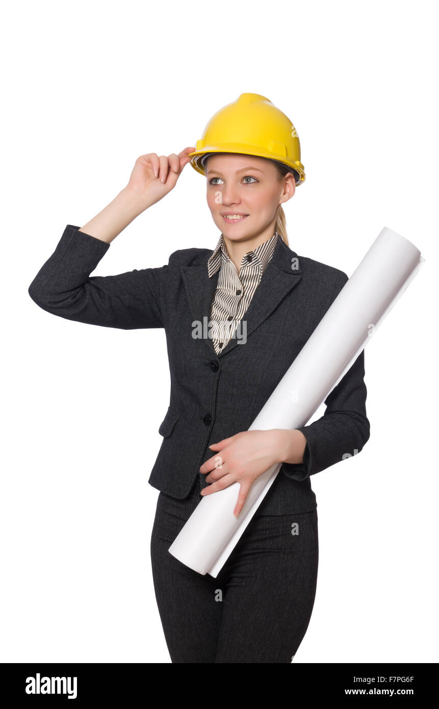 Woman engineer with draft papers Stock Photo - Alamy