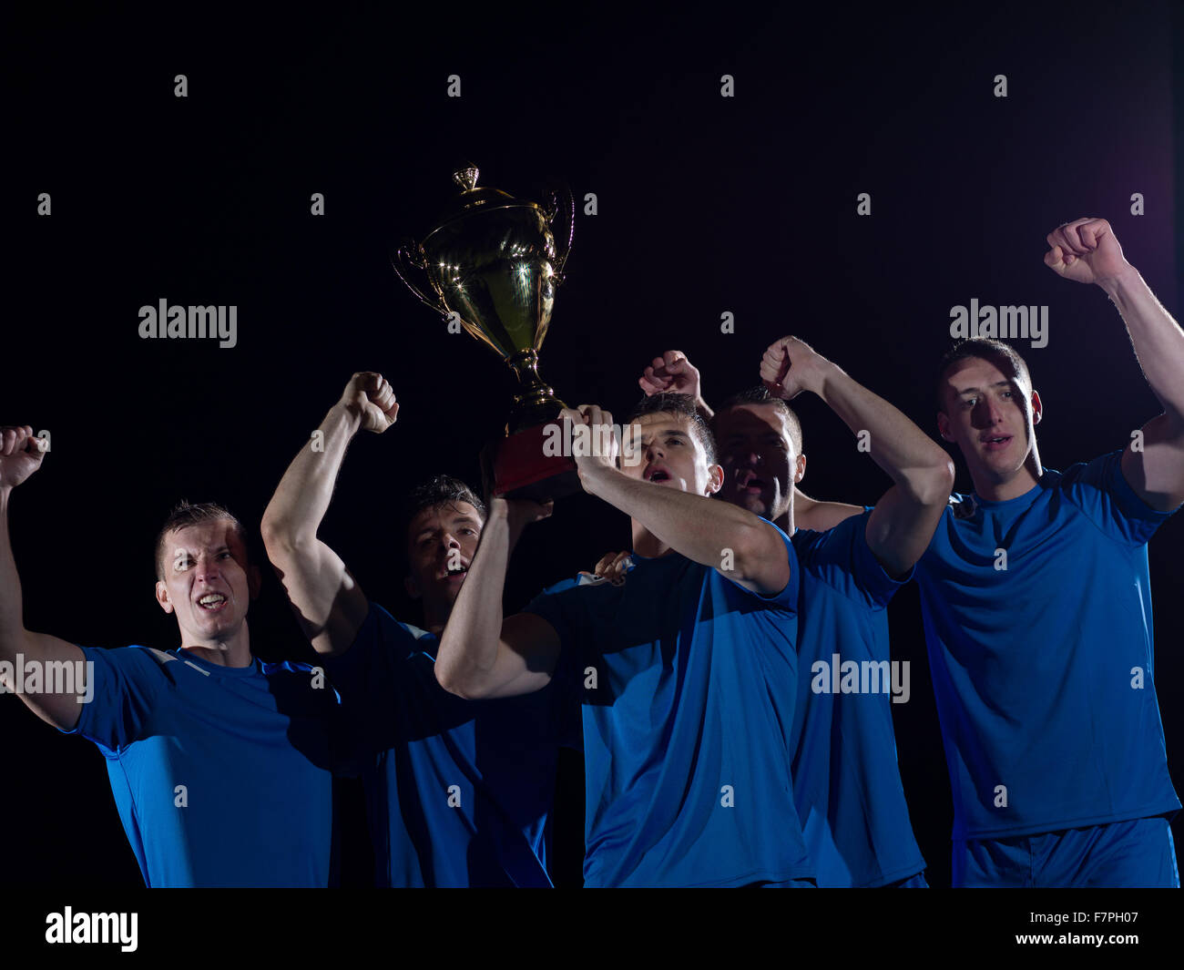 soccer players team group celebrating the victory and become champion ...