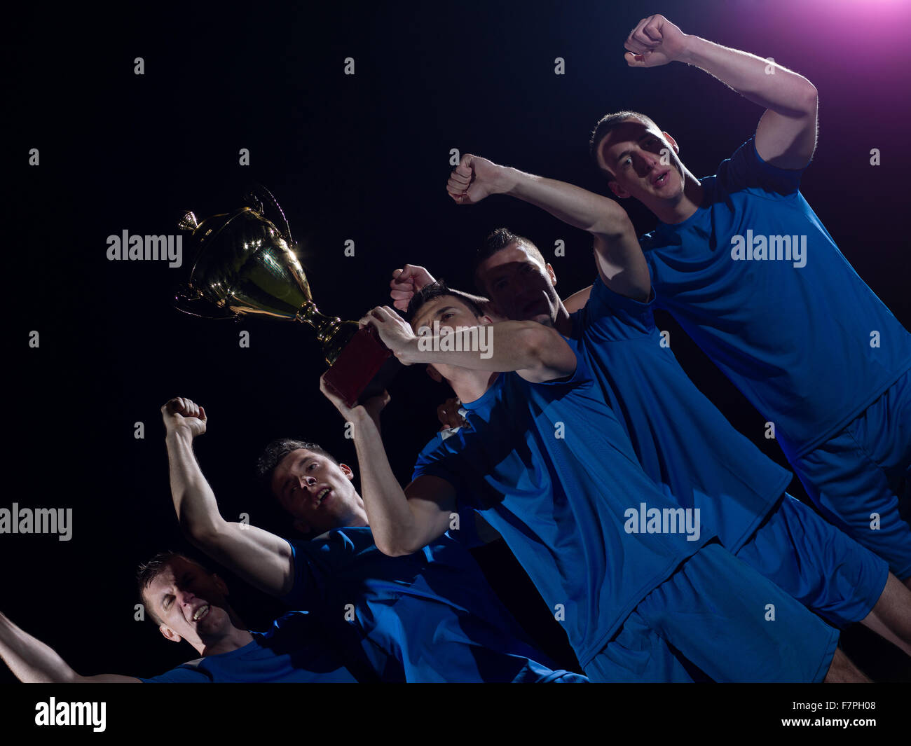 soccer players team group celebrating the victory and become champion ...