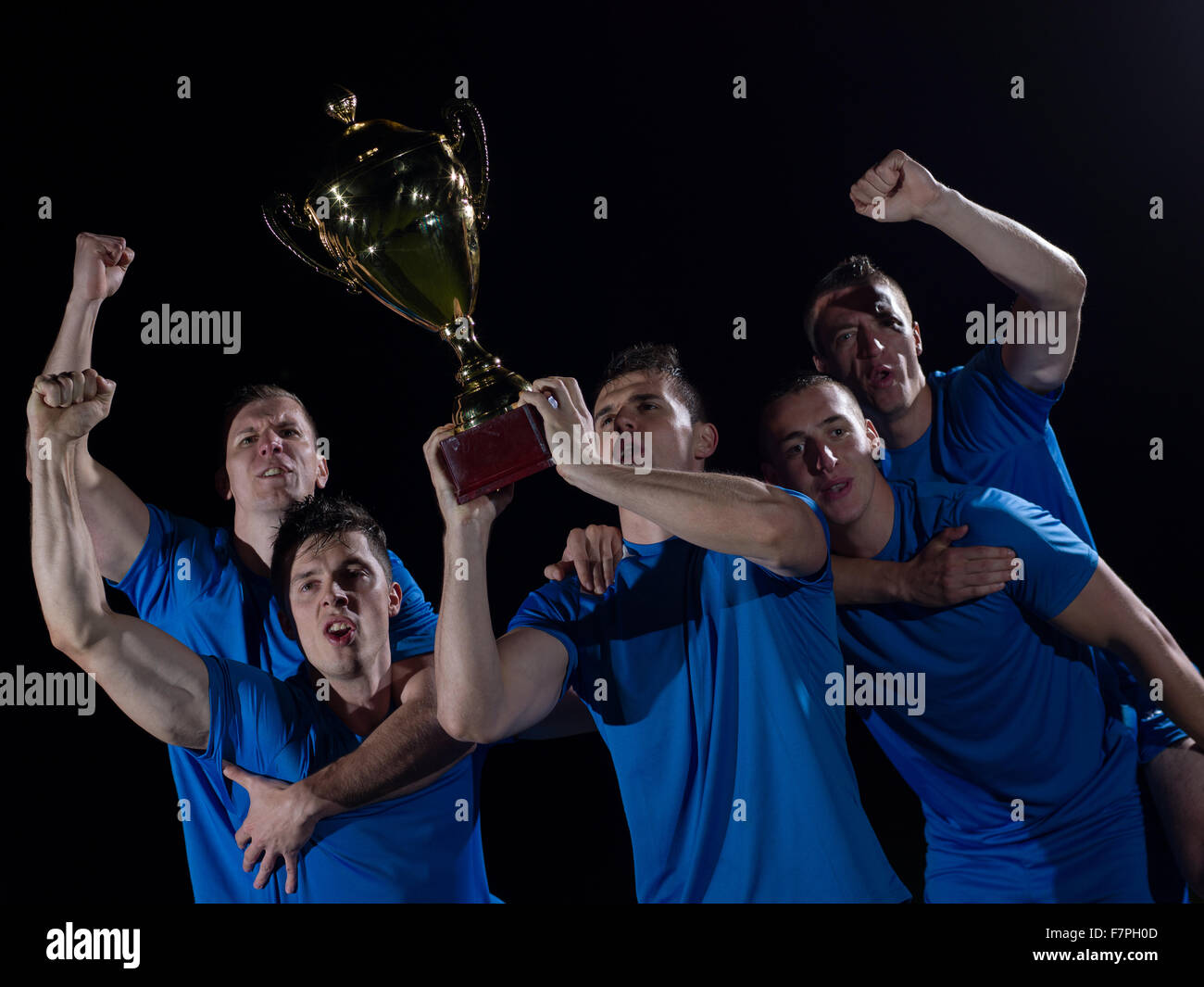 soccer players team group celebrating the victory and become champion ...