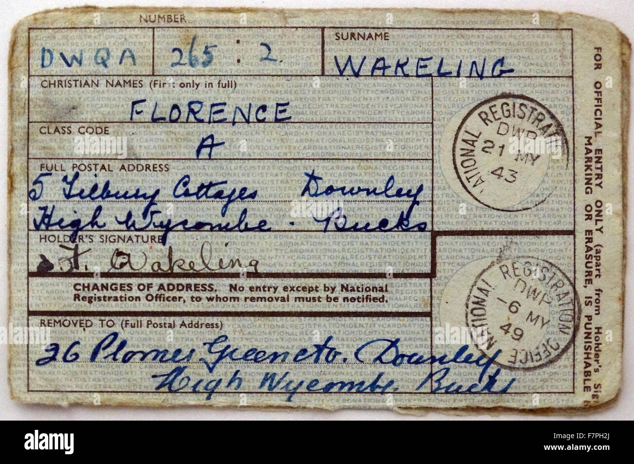 Identification card from the Second World War. Dated 1943 Stock Photo ...