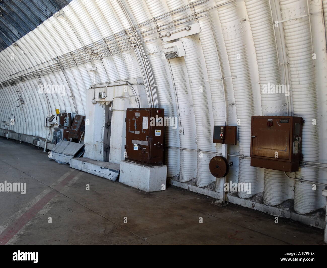 Interior of disused hanger at the RAF Upper Heyford Base, used by the ...