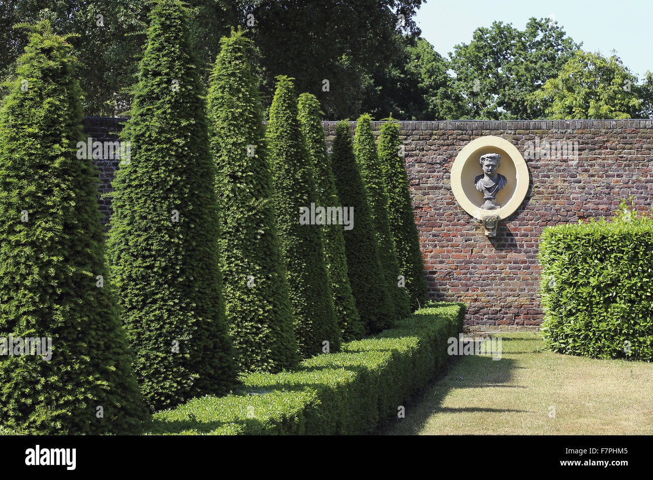 Bust of a Roman Emperor in a niche in the wall of the North Forecourt ...