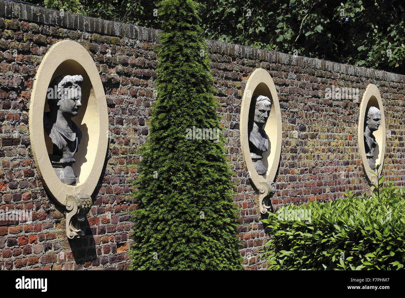 Busts of Roman Emperors in niches in the wall of the North Forecourt at ...