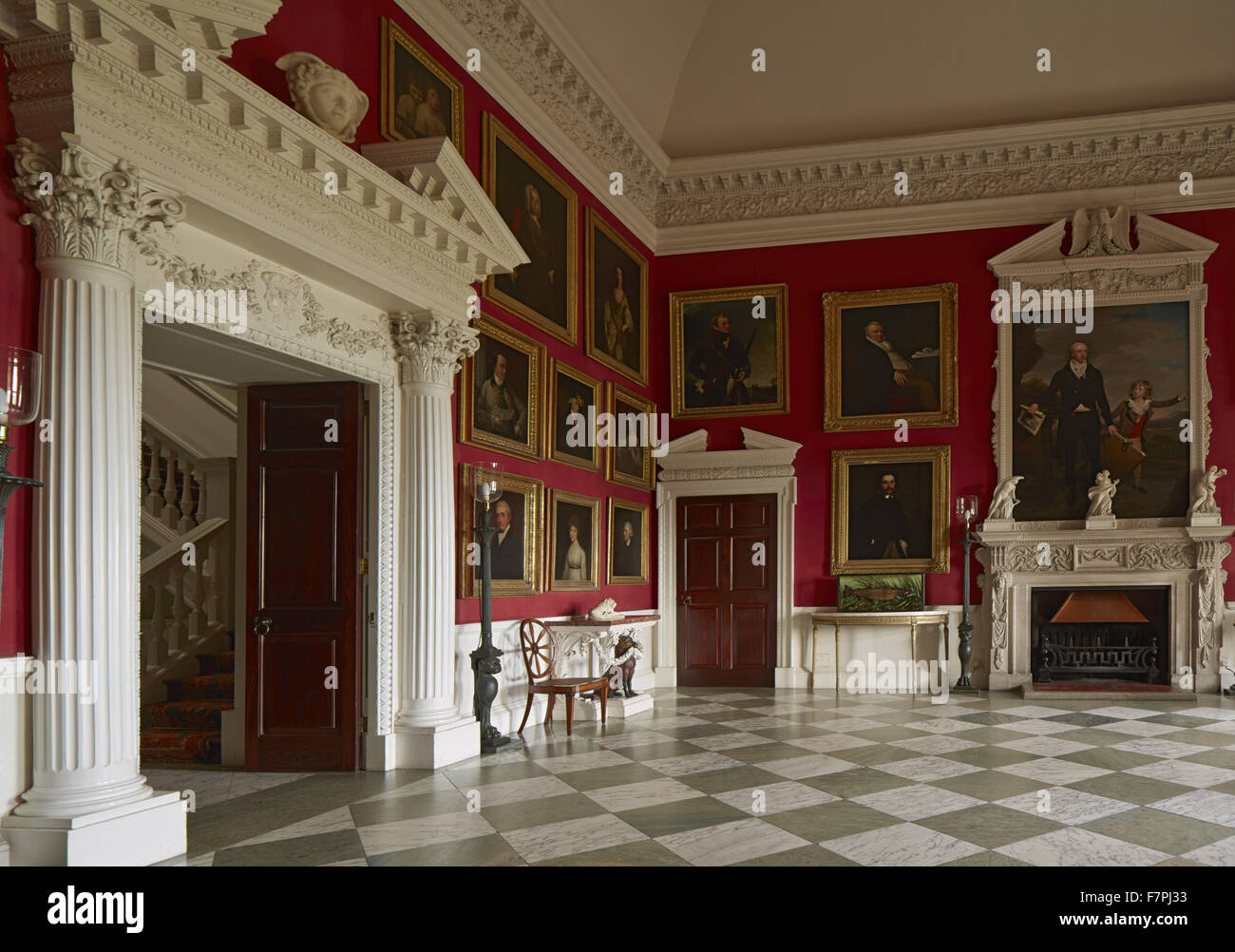The Entrance Hall at Stourhead, Wiltshire. Stourhead House contains a ...