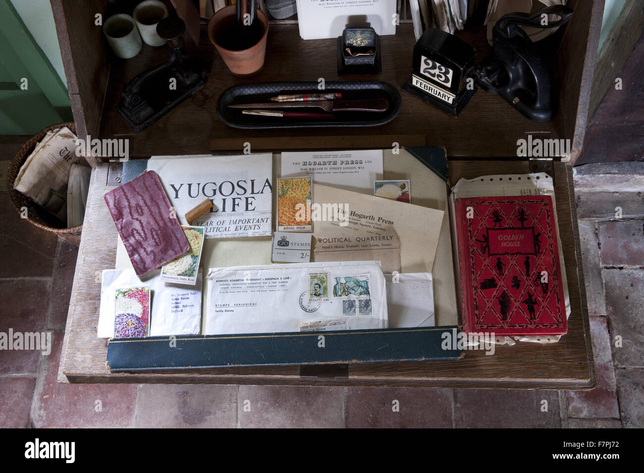 Leonard Woolf's desk at Monk's House, East Sussex. Monk's House was the ...