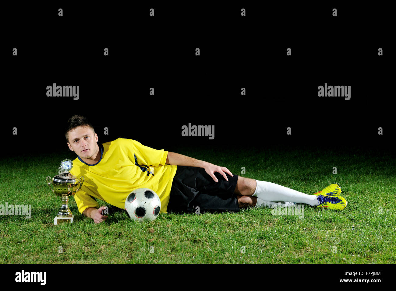 goalkeeper soccer player people on football stadium grass field Stock ...