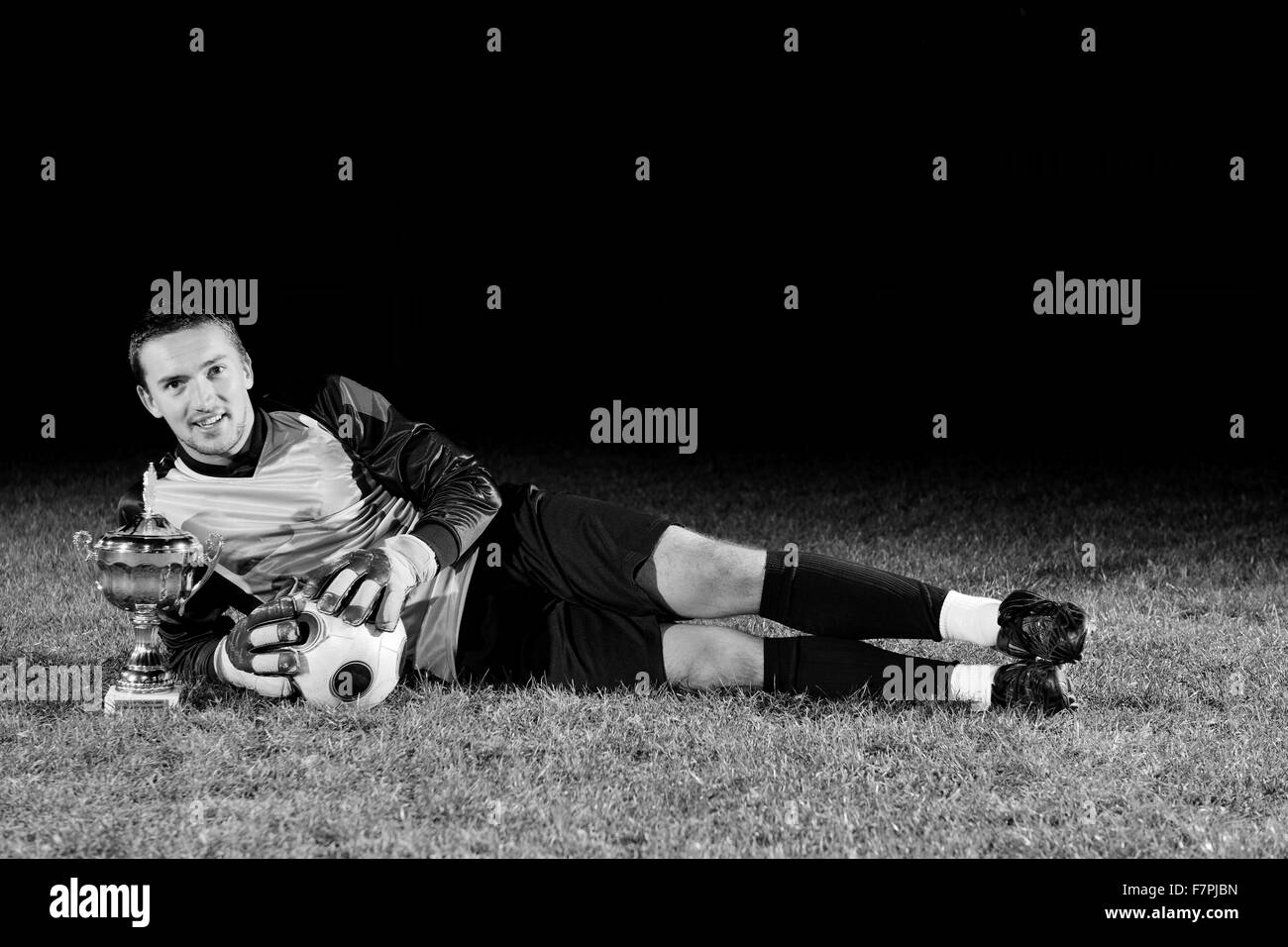 Soccer stadium field goal keeper Black and White Stock Photos & Images ...