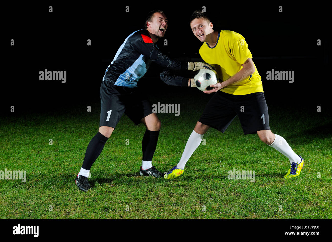 goalkeeper soccer player people on football stadium grass field Stock ...