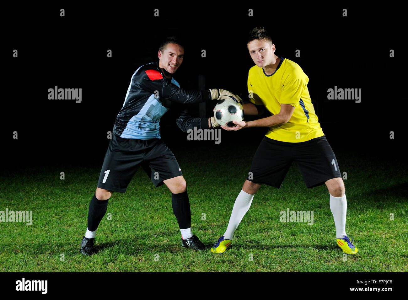 goalkeeper soccer player people on football stadium grass field Stock ...