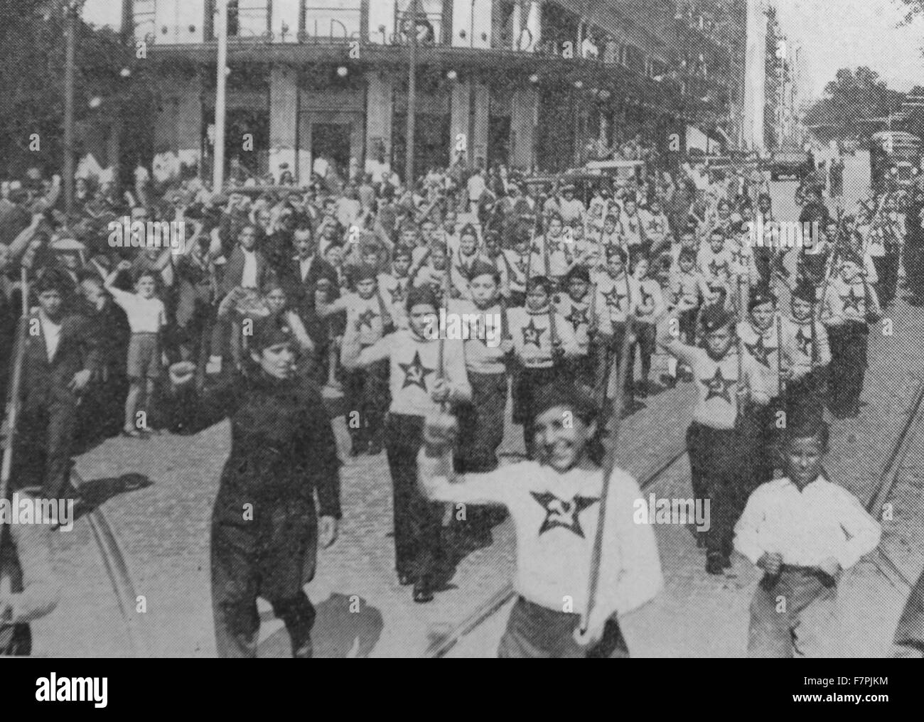 Communist youth march in Madrid during the Spanish Civil War. Dated ...