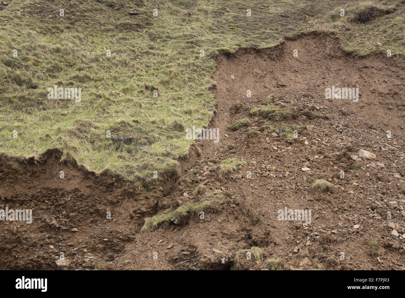 View of the storm-damaged cliffs at Rhossili Bay, Gower, Swansea, Wales ...