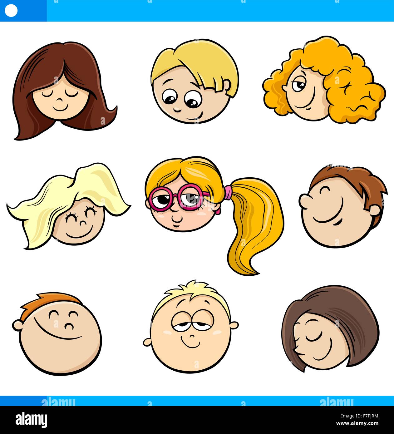 Cartoon Illustration of Cheerful Children Faces Set Stock Vector Image ...
