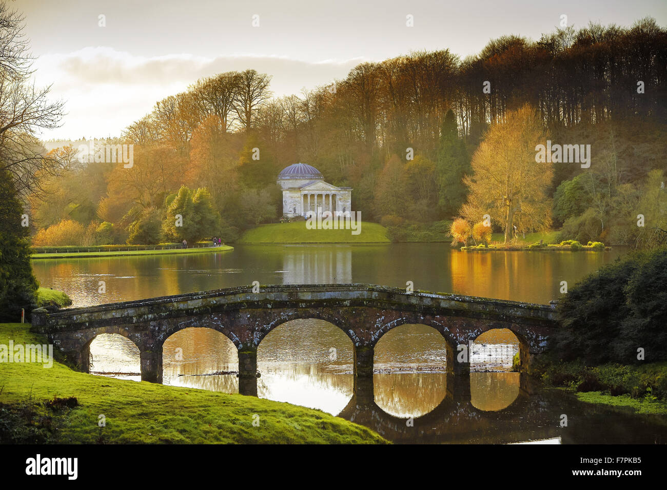 The Pantheon seen from across the lake in the winter at Stourhead ...