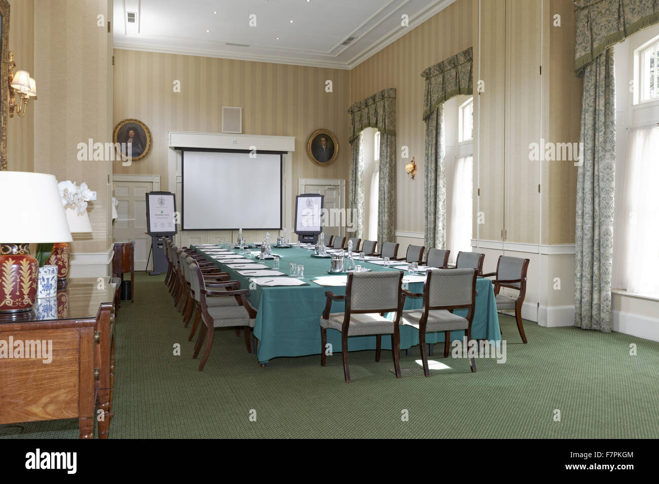 A room laid out for a meeting at Hartwell House, Buckinghamshire ...