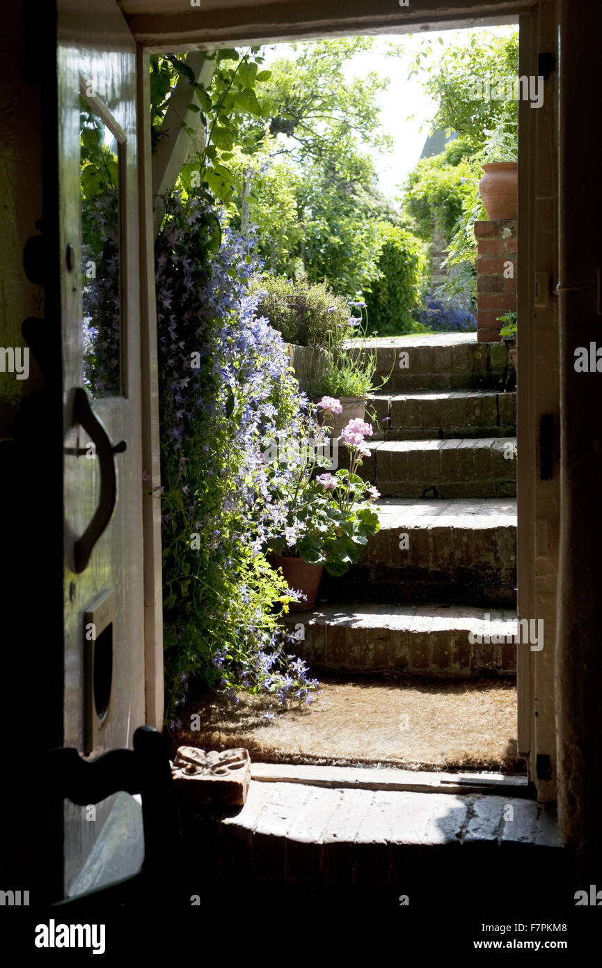 Steps outside the house at Monk's House, East Sussex. Monk's House was ...