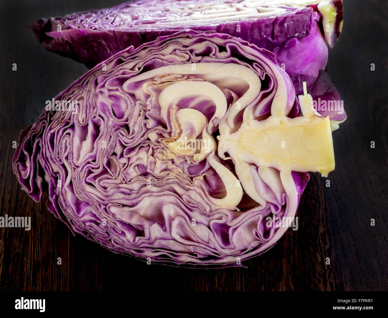 Red raw cabbage cut in halves Stock Photo - Alamy