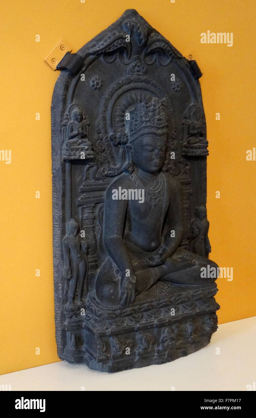 Sculpture depciting a Crowned Seated Buddha from the Pala period. Bihar ...