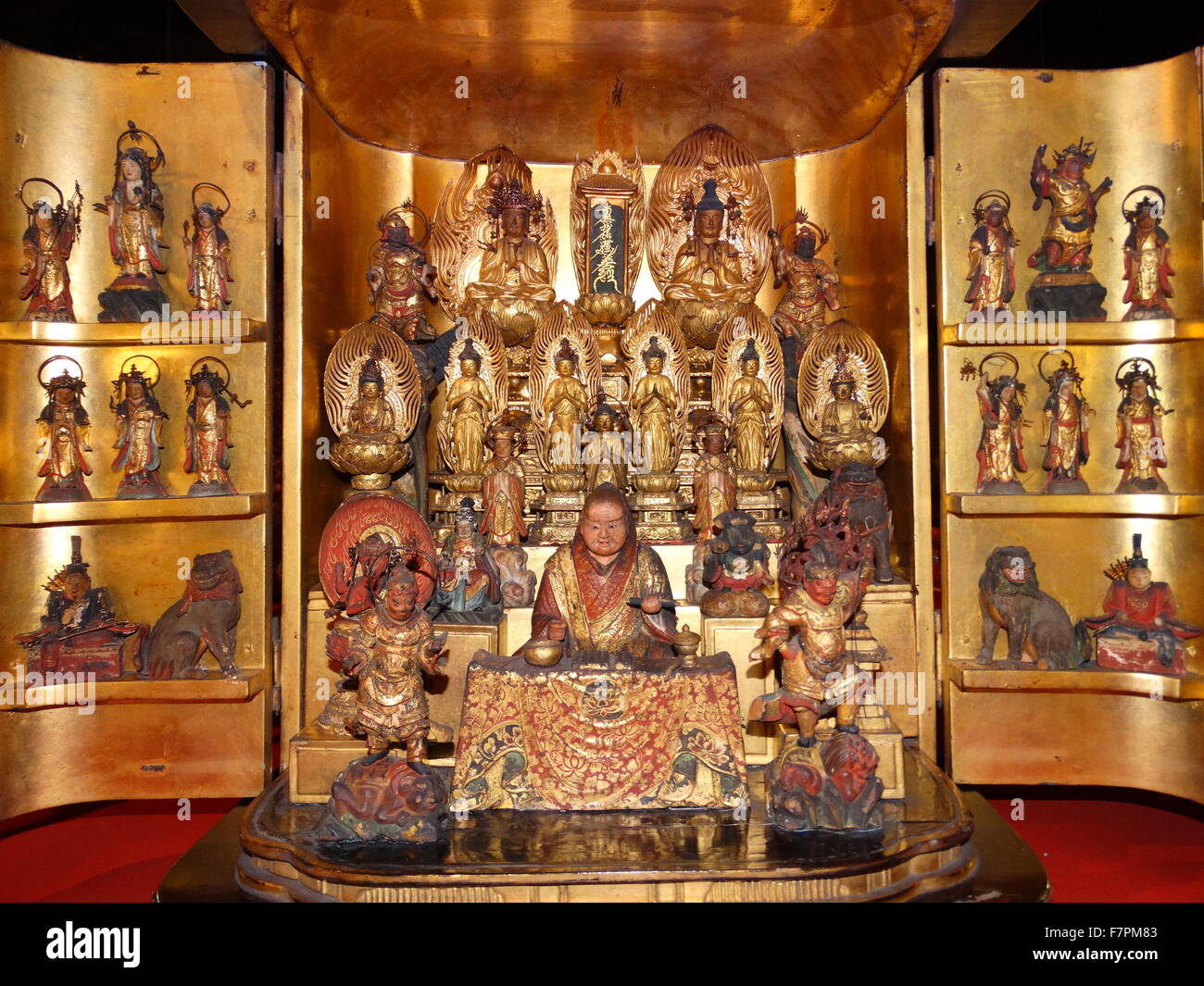 Domestic portable, shrine, with figures of Shinto and Buddhist deities ...