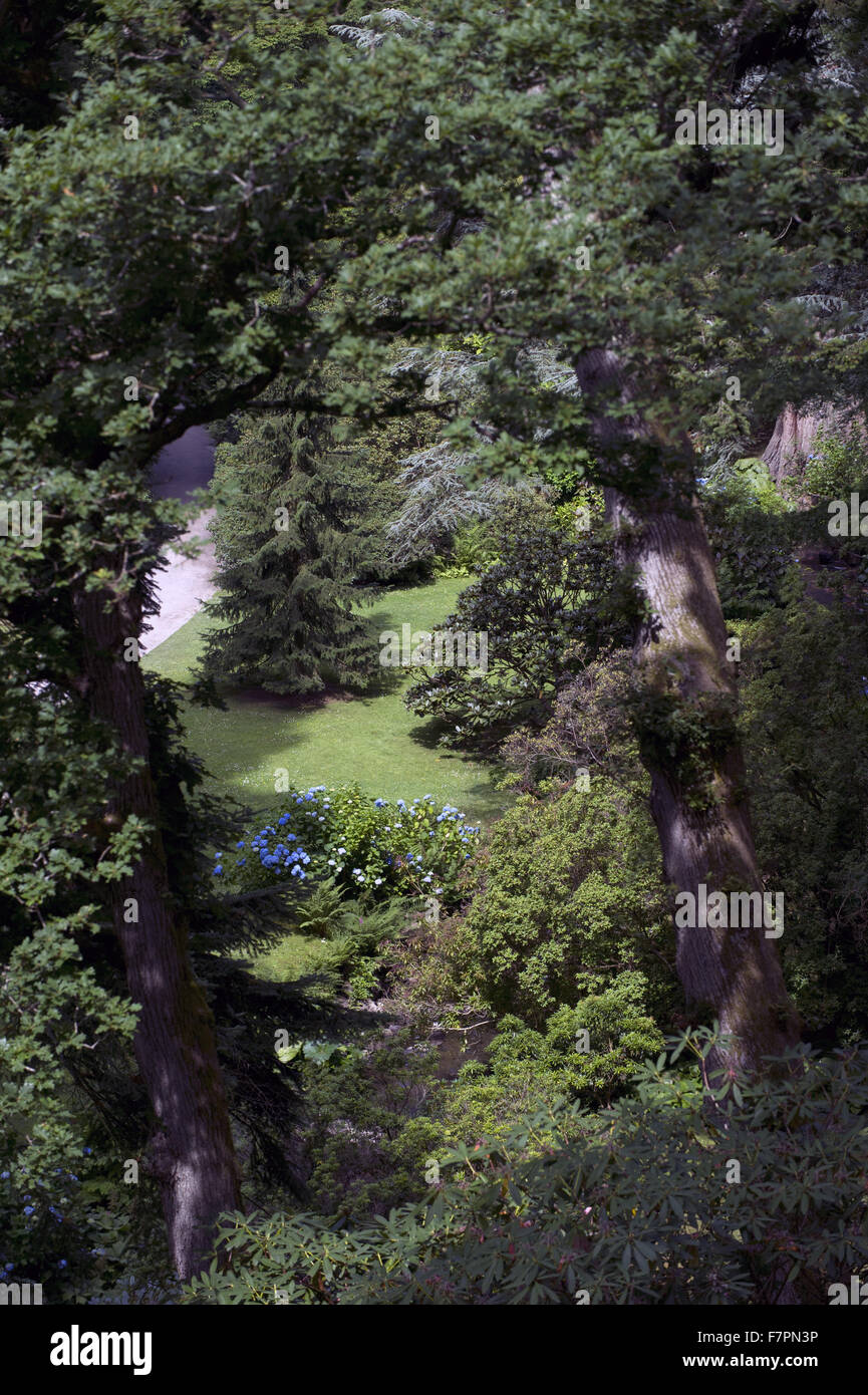 Overhead view at Bodnant Garden, Clwyd, Wales. Created by five ...