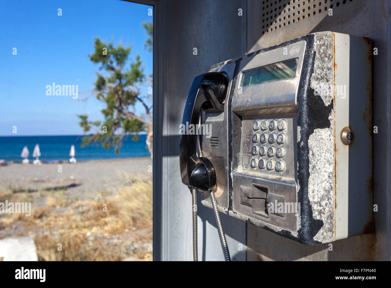 Pay phone in Plakias, Crete, Greece Stock Photo - Alamy
