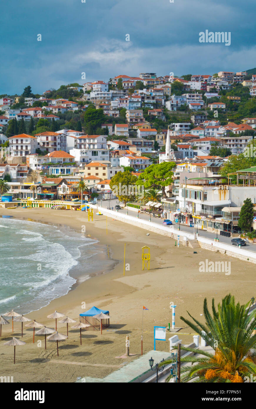 Mala plaza, waterfront with small beach, Ulcinj, Ulqin, Montenegro ...