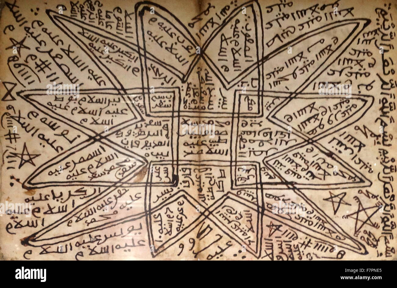Amulet. Sudanese drawing of an amulet featuring spells to ward against ...