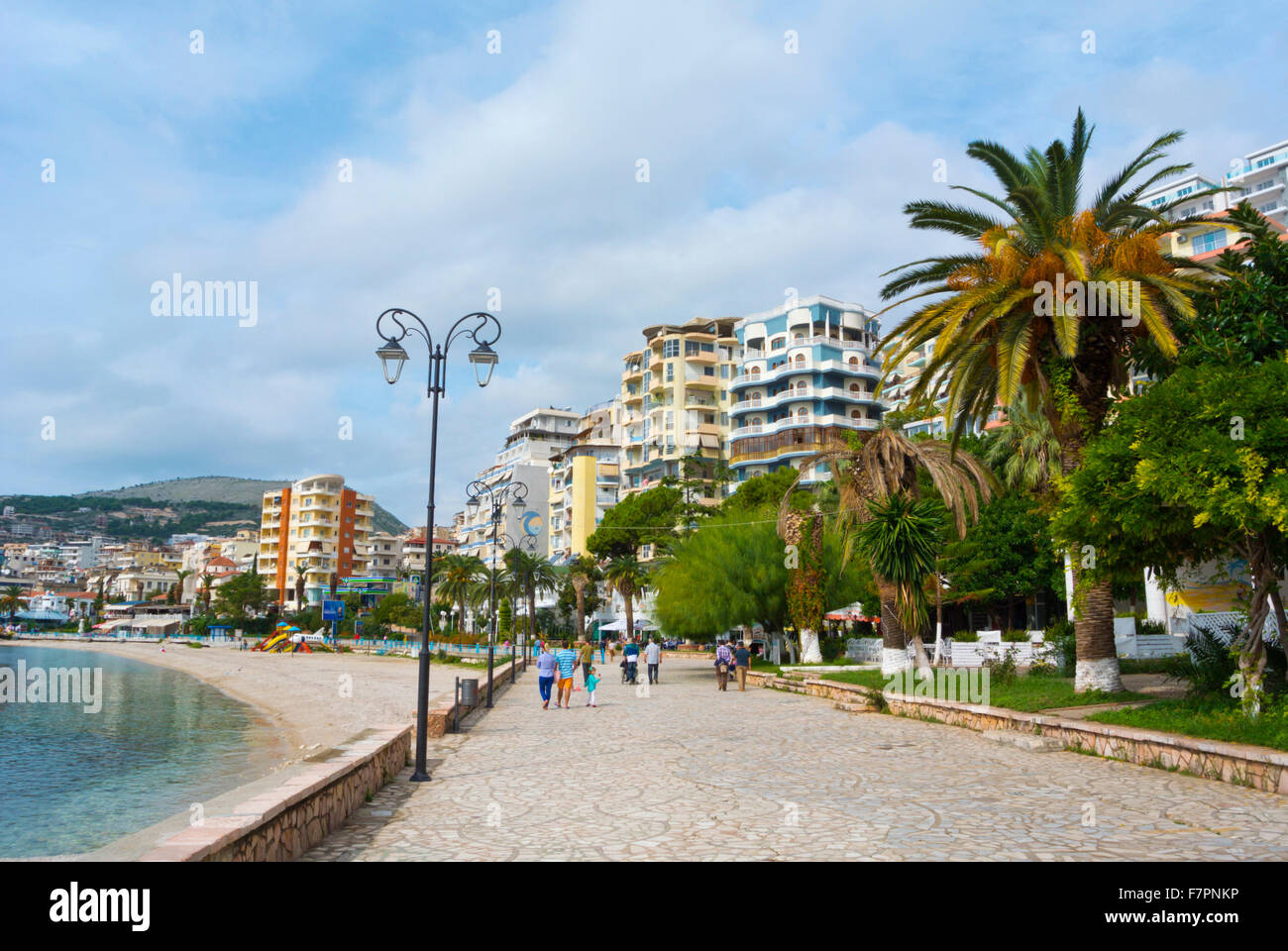 Sheshi Limanit, Esplanade, seaside promenade, central Saranda, Albania ...