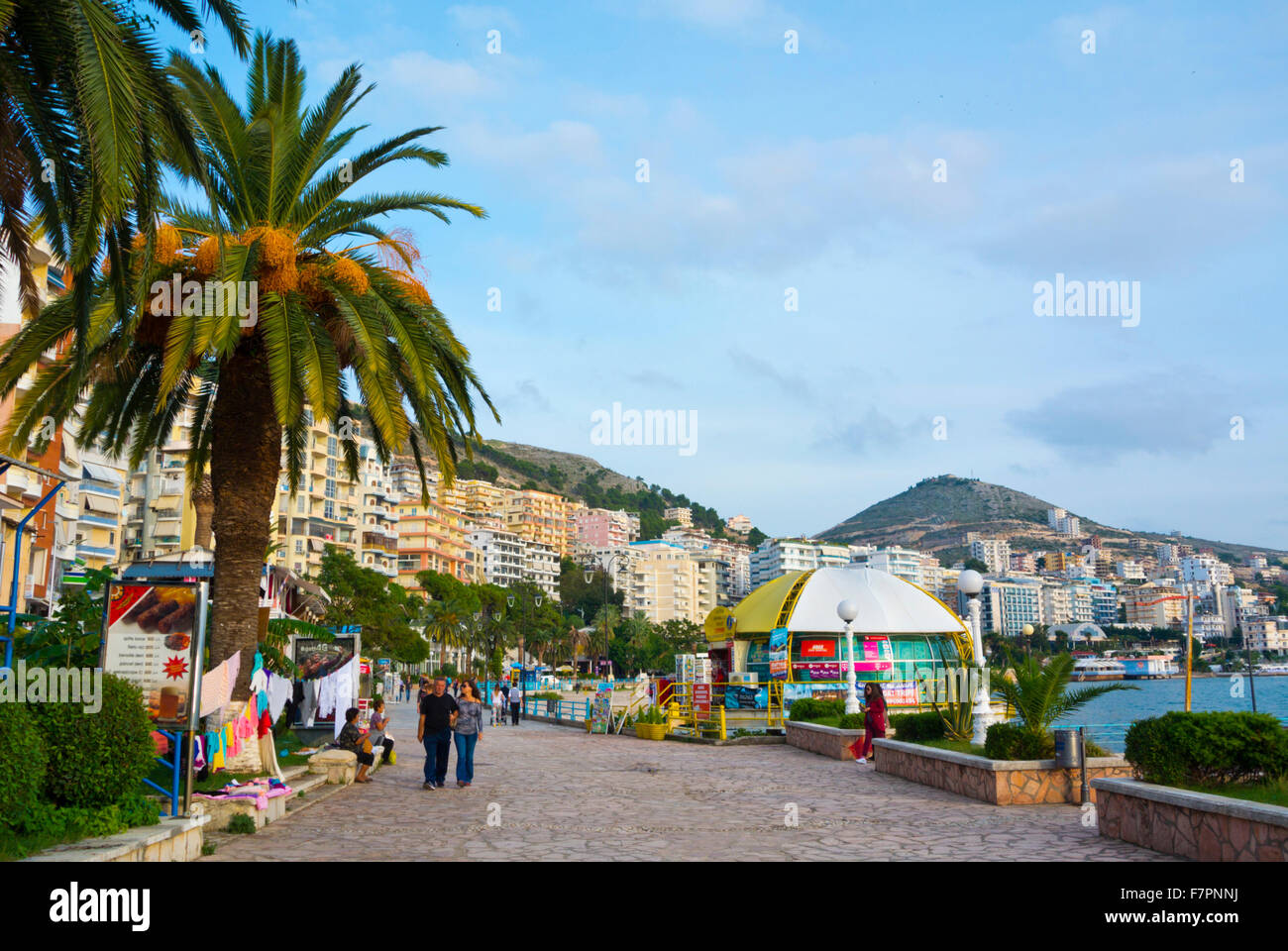 Sheshi Limanit, Esplanade, seaside promenade, central Saranda, Albania ...